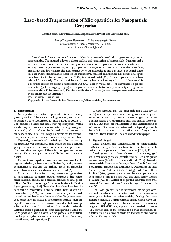 (PDF) Laser-based Fragmentation of Microparticles for Nanoparticle ...
