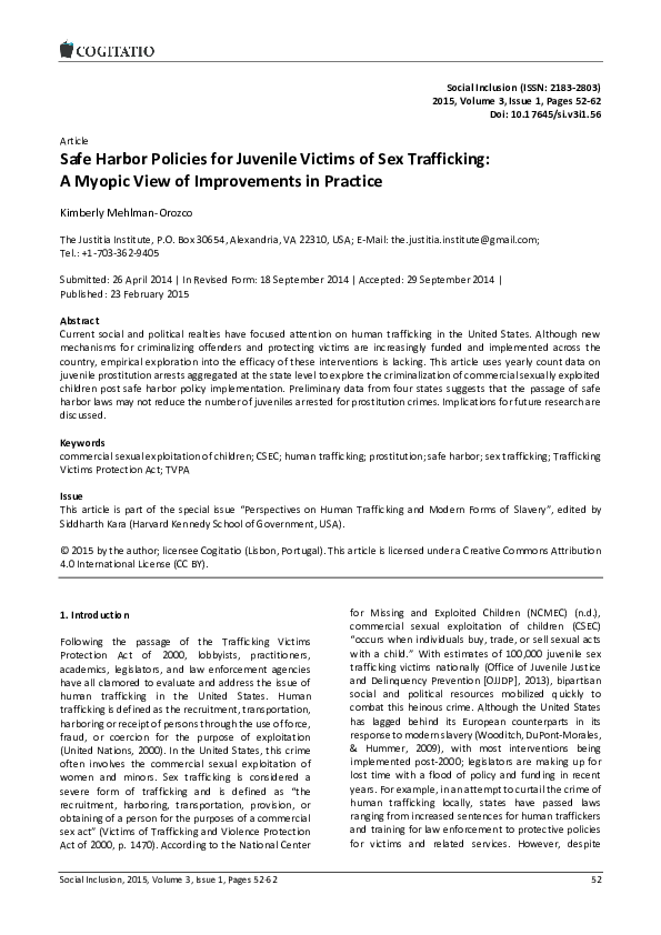 Pdf Article Safe Harbor Policies For Juvenile Victims Of Sex