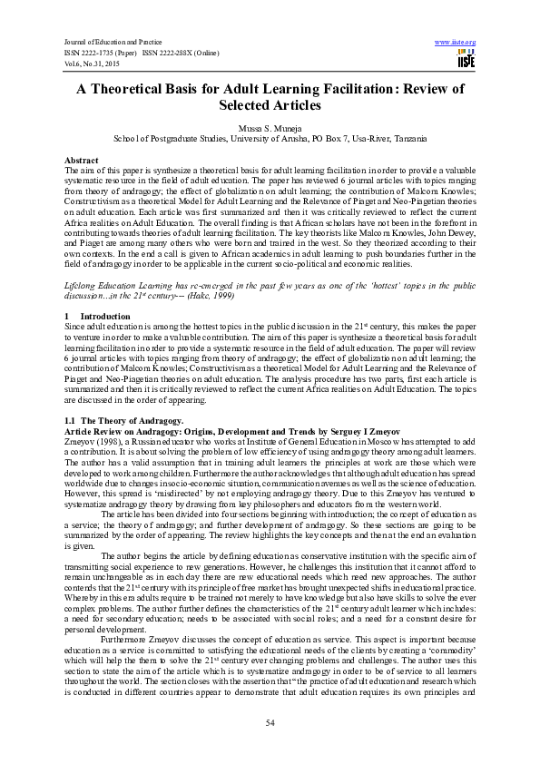 (PDF) A Theoretical Basis for Adult Learning Facilitation: Review of ...