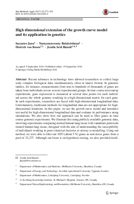 (PDF) High dimensional extension of the growth curve model and its ...