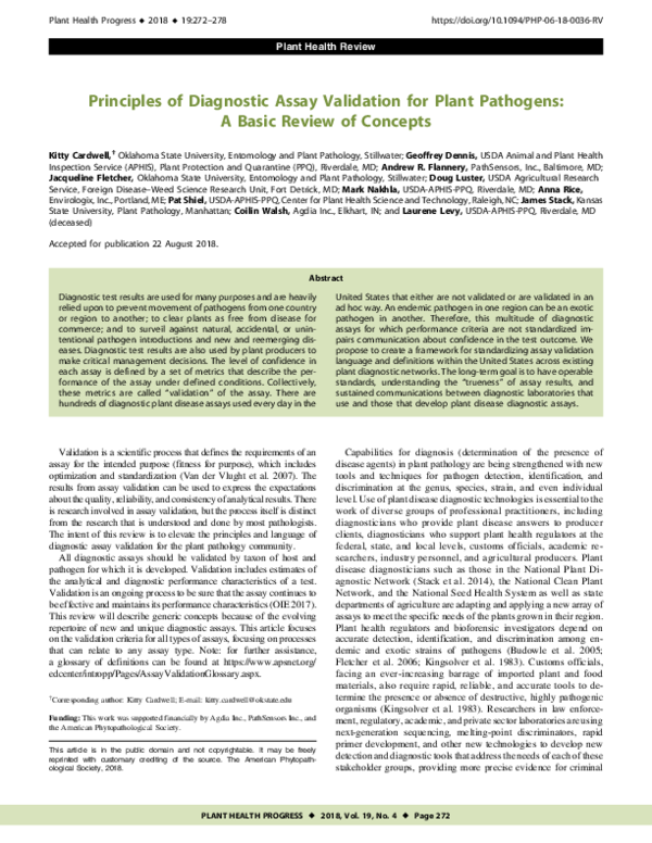 (PDF) Principles of Diagnostic Assay Validation for Plant Pathogens: A ...