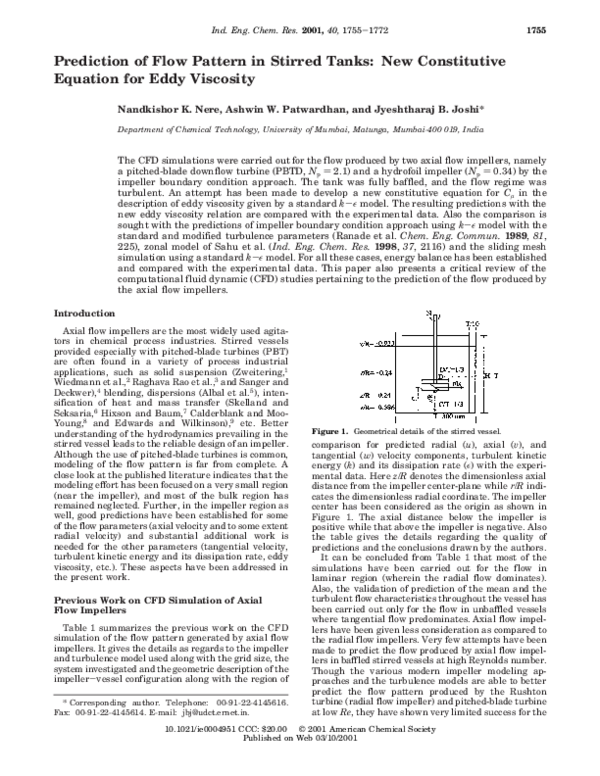 (PDF) Prediction of Flow Pattern in Stirred Tanks: New Constitutive ...
