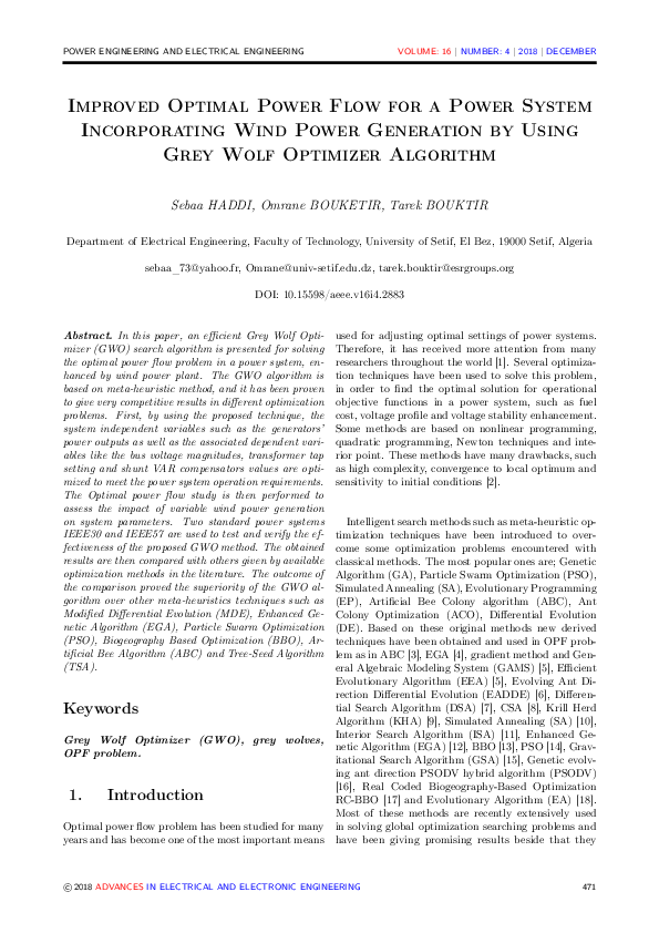 (PDF) Improved Optimal Power Flow for a Power System Incorporating Wind ...
