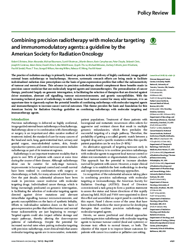 (PDF) Combining precision radiotherapy with molecular targeting and ...