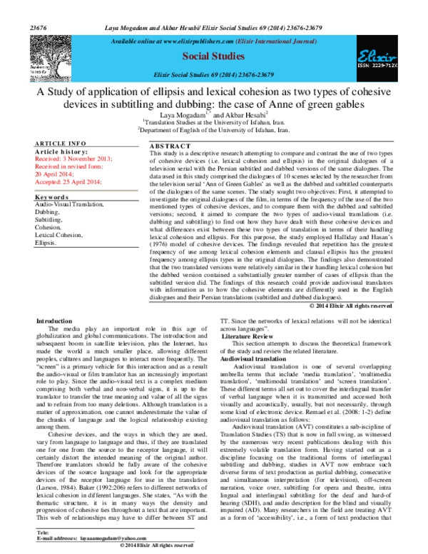 (PDF) A Study of application of ellipsis and lexical cohesion as two ...