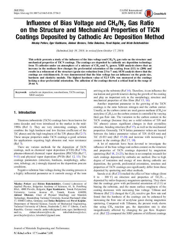 (PDF) Influence of Bias Voltage and CH4/N2 Gas Ratio on the Structure ...