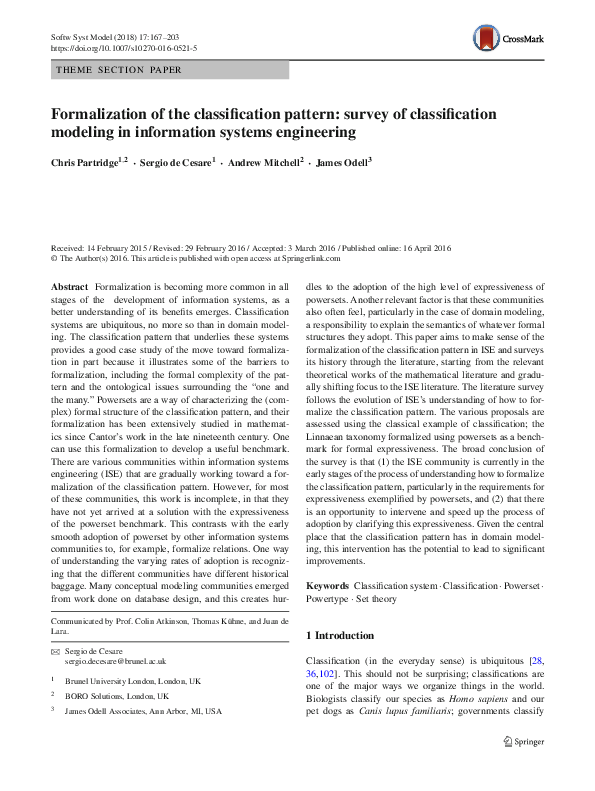 (PDF) Formalization of the classification pattern: survey of classification modeling in ...