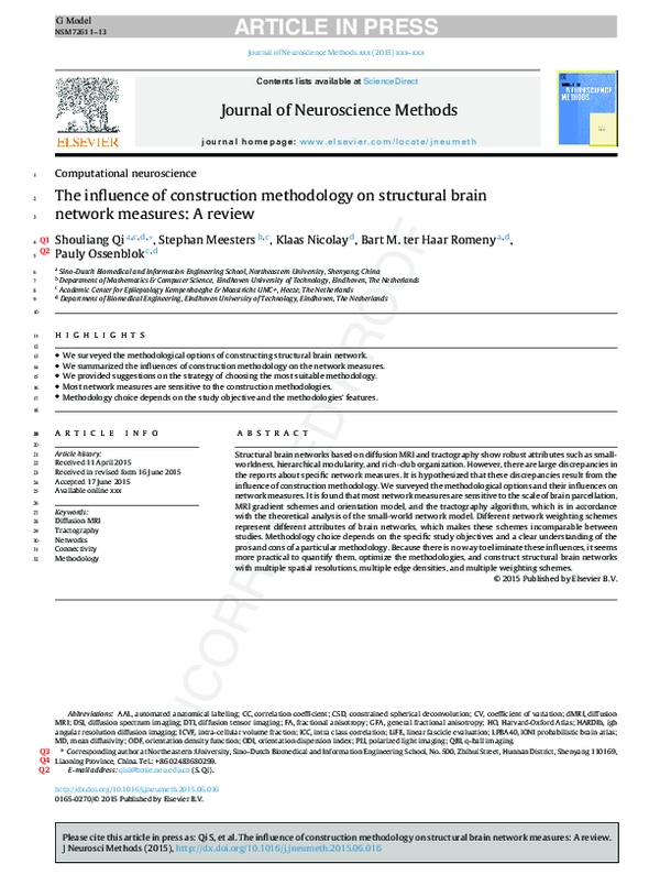 (PDF) The influence of construction methodology on structural brain network measures: A review