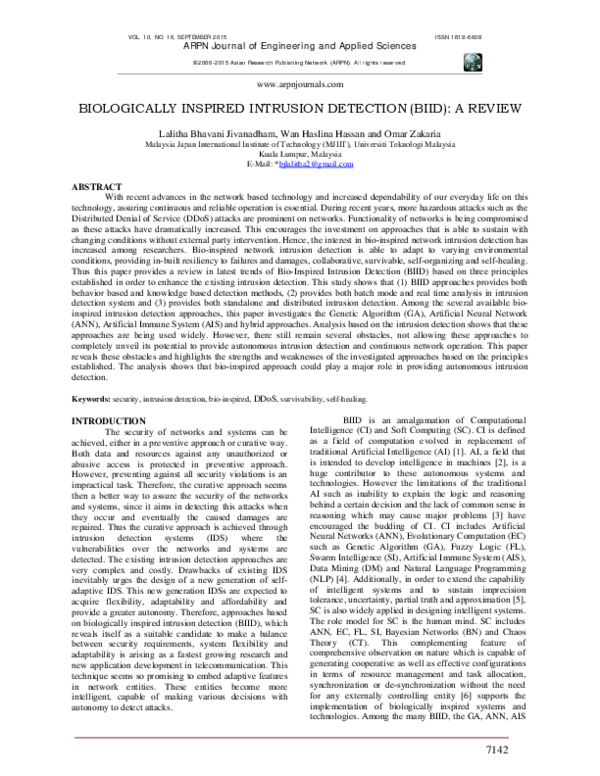 (PDF) Biologically Inspired Intrusion Detection (Biid): A Review