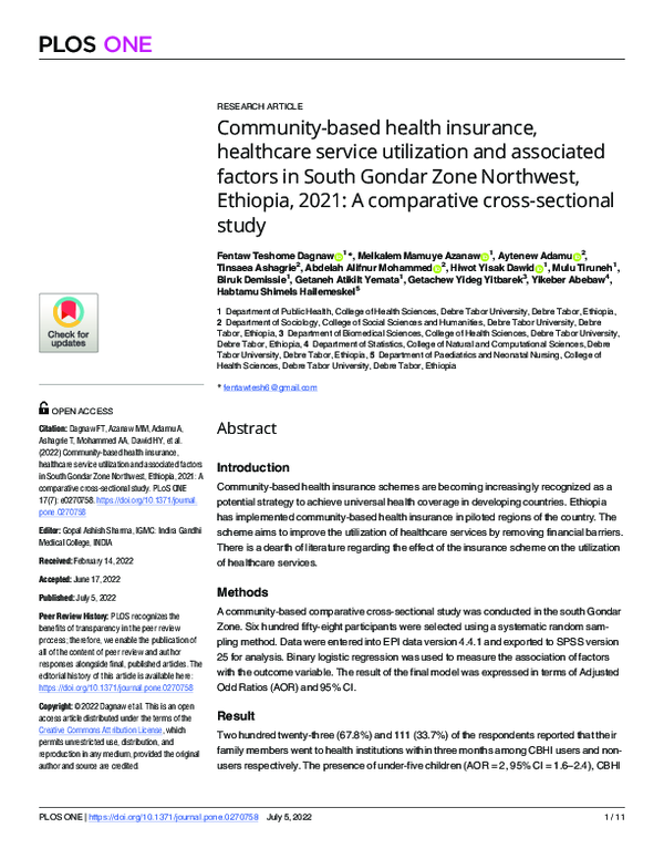 (PDF) Community-based health insurance, healthcare service utilization ...