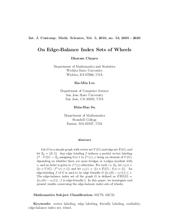 (PDF) On edge-balance Index sets of wheels