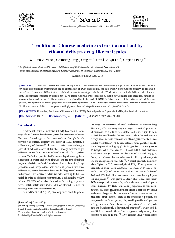 (PDF) Traditional Chinese medicine extraction method by ethanol ...