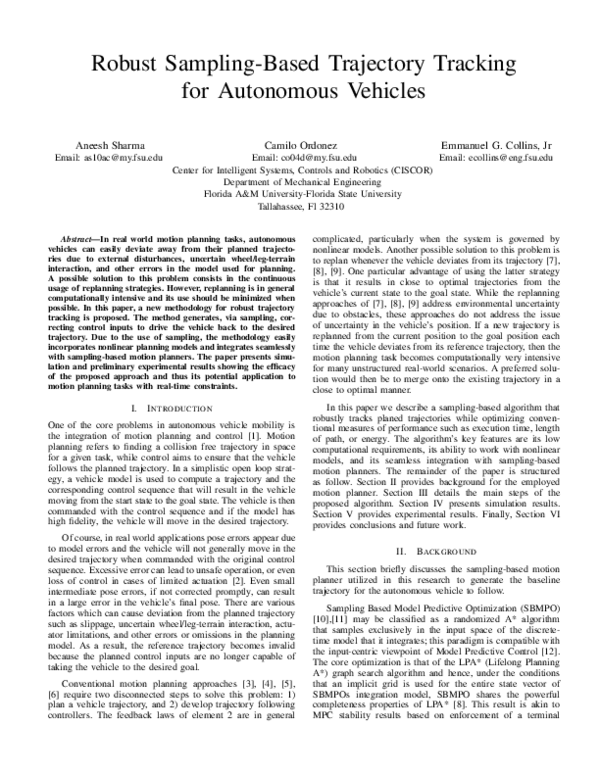 (PDF) Robust sampling-based trajectory tracking for autonomous vehicles