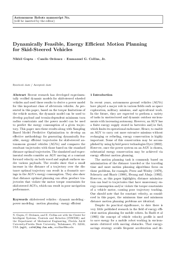 (PDF) Energy Efficient Motion Planning for AGVs