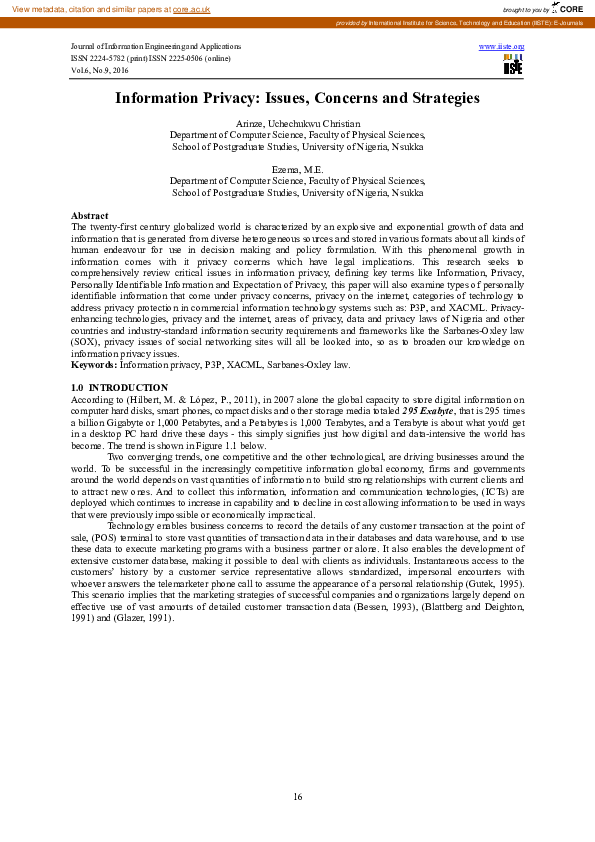 (PDF) Information Privacy: Issues, Concerns and Strategies