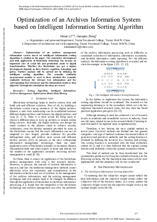 Pdf Optimization Of An Archives Information System Based On Intelligent Information Sorting