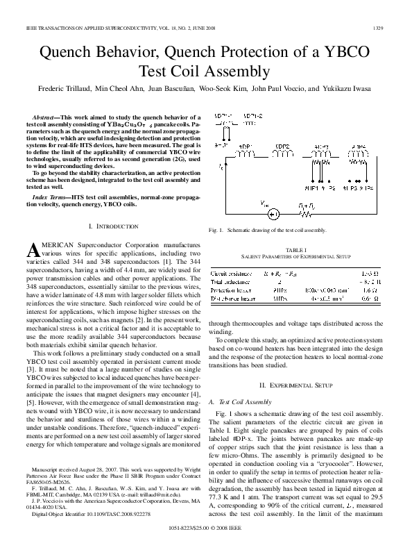 (PDF) Quench Behavior, Quench Protection of a YBCO Test Coil Assembly