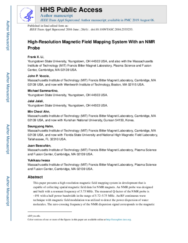 (PDF) High-Resolution Magnetic Field Mapping System With an NMR Probe