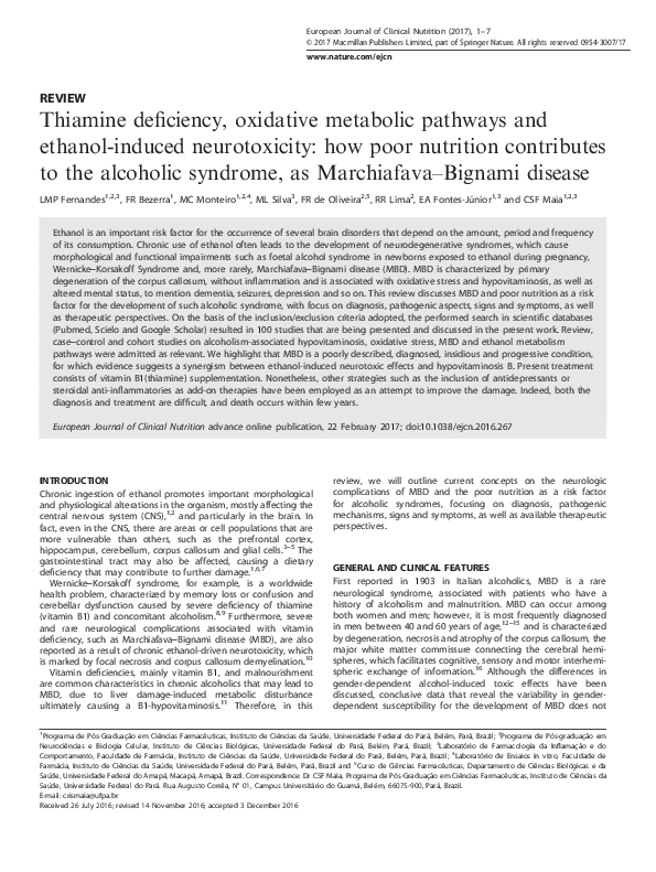 (PDF) Thiamine deficiency, oxidative metabolic pathways and ethanol ...