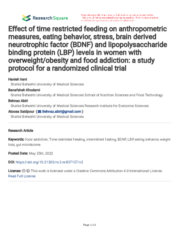 (PDF) Effect of time restricted feeding on anthropometric measures ...