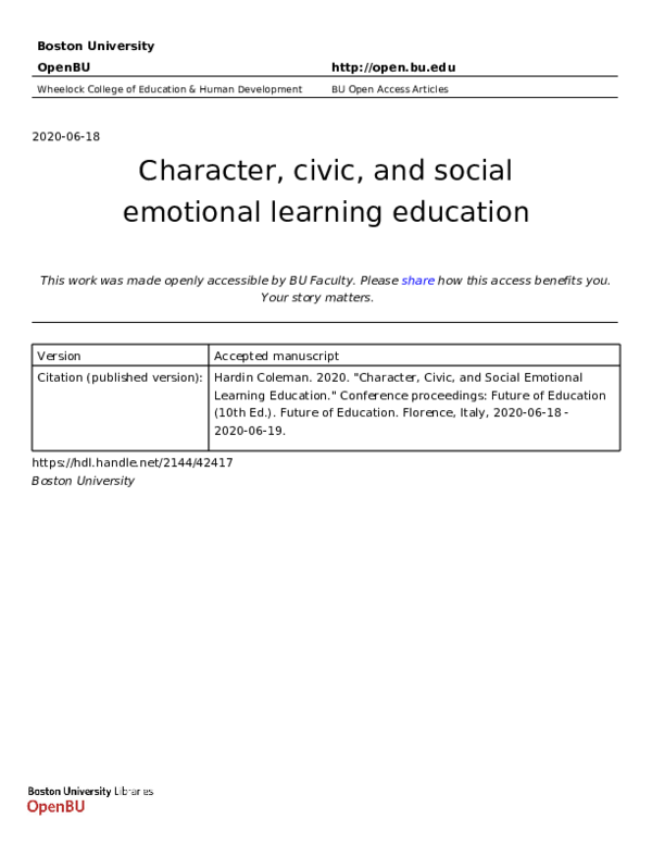 (PDF) Character, civic, and social emotional learning education