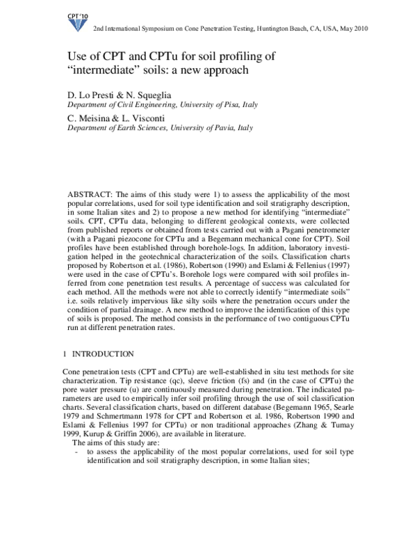 (PDF) Use of CPT and CPTu for soil profiling of “intermediate” soils: a ... (PDF) Use of CPT and CPTu for soil profiling of “intermediate” soils: a ...