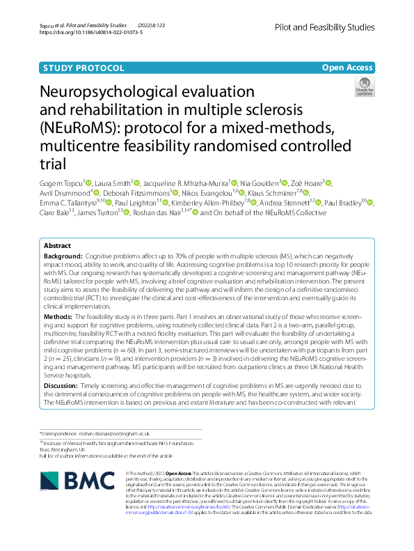 (PDF) Neuropsychological evaluation and rehabilitation in multiple sclerosis (NEuRoMS): protocol ...