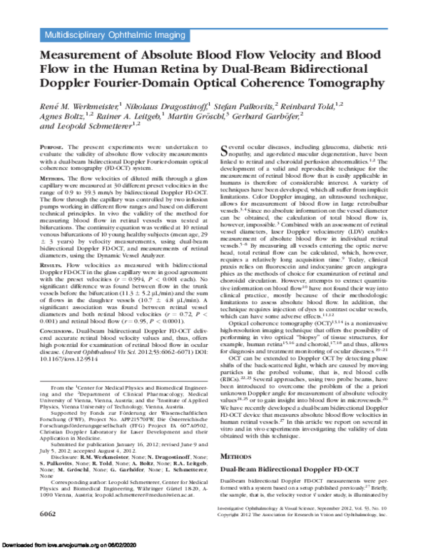 (PDF) Measurement of Absolute Blood Flow Velocity and Blood Flow in the ...