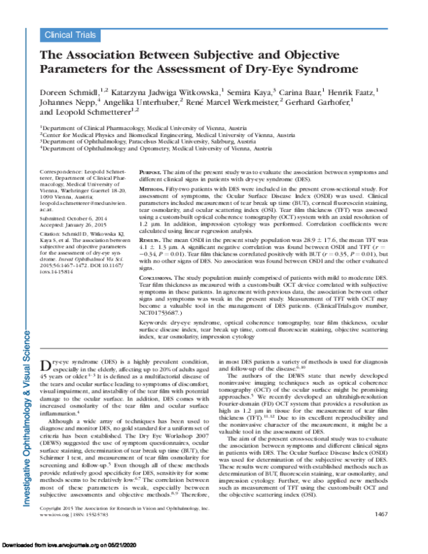 (PDF) The association between subjective and objective parameters for ...
