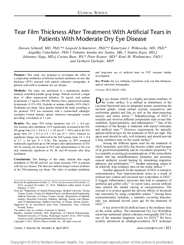 (PDF) Tear Film Thickness After Treatment With Artificial Tears in ...