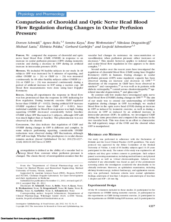 (PDF) Comparison of Choroidal and Optic Nerve Head Blood Flow ...