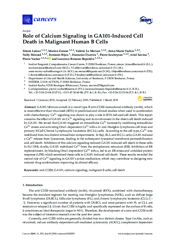 (PDF) Role of Calcium Signaling in GA101-Induced Cell Death in ...