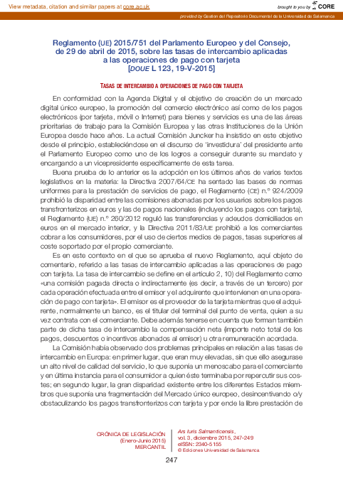 (PDF) Reglamento (ue) 2015/751 del Parlamento Europeo y del Consejo, de 29 de abril de 2015 ...