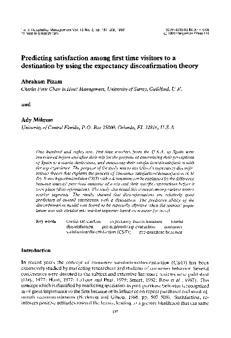 Pdf Predicting Satisfaction Among First Time Visitors To A
