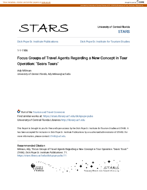 (PDF) Focus Groups of Travel Agents Regarding a New Concept in Tour Operation: "Sears Tours