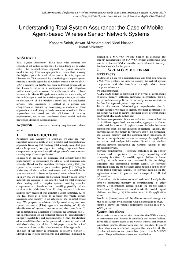 (PDF) Understanding Total System Assurance: the Case of Mobile Agent-based Wireless Sensor ...