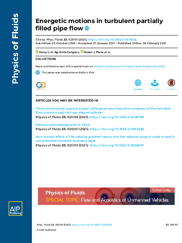 (PDF) Energetic motions in turbulent partially filled pipe flow | Emile ...