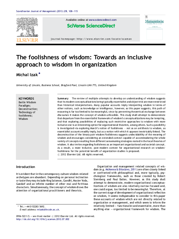 (PDF) The foolishness of wisdom: Towards an inclusive approach to ...