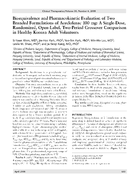 (PDF) Bioequivalence and pharmacokinetic evaluation of two branded ...