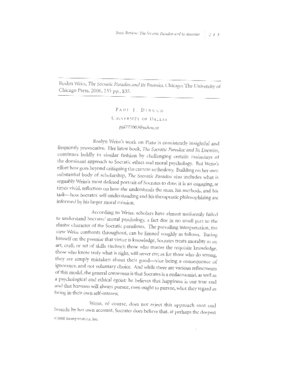 (PDF) Review: The Socratic Paradox and Its Enemies