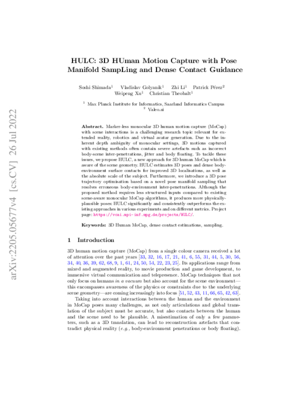 (PDF) HULC: 3D Human Motion Capture with Pose Manifold Sampling and Dense Contact Guidance