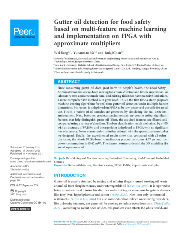 (PDF) Gutter oil detection for food safety based on multi-feature ...