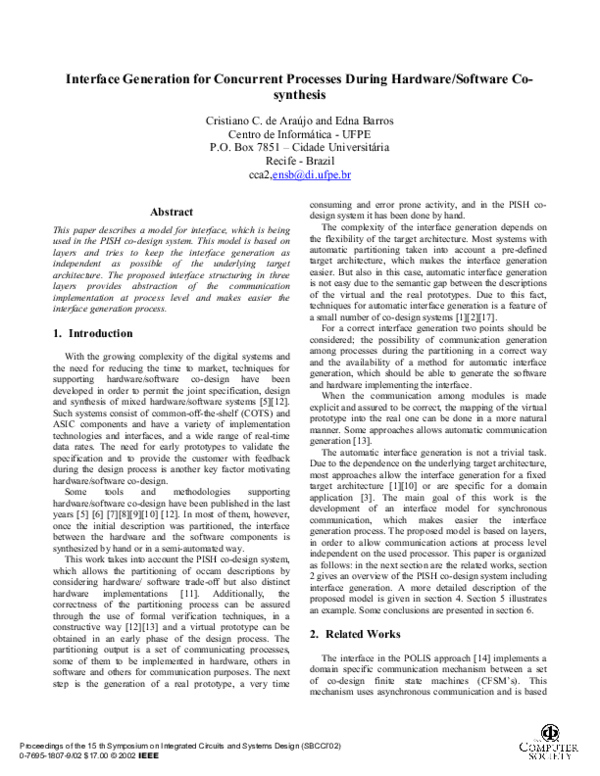 (PDF) Interface generation for concurrent processes during hardware/software co-synthesis