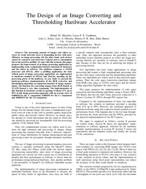 (PDF) The Design of an Image Converting and Thresholding Hardware Accelerator