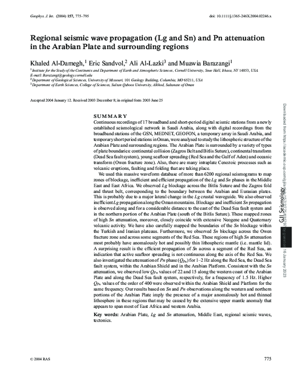 Pdf Regional Seismic Wave Propagation Lg And Sn And Pn Attenuation In The Arabian Plate And