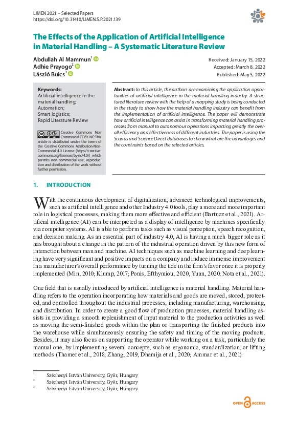 (PDF) The Effects of the Application of Artificial Intelligence in Material Handling -A ...