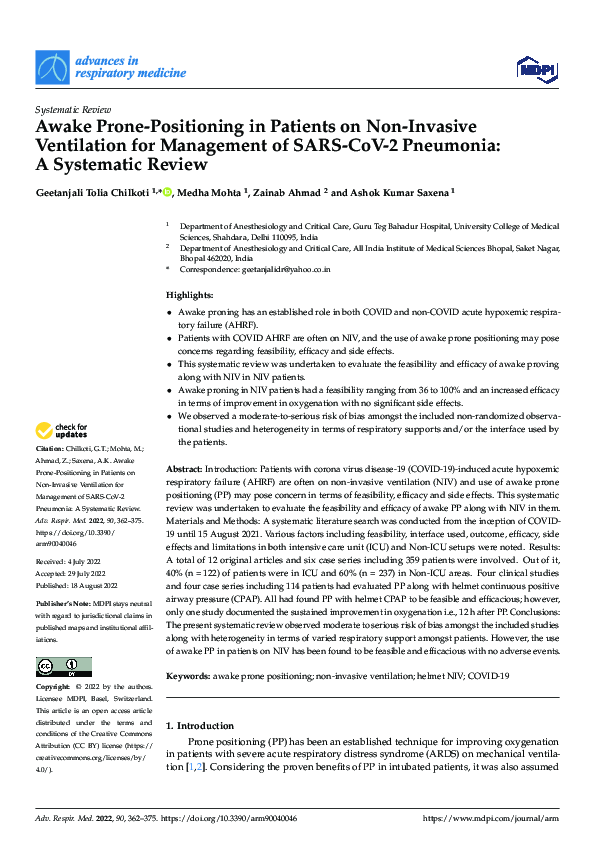 (PDF) Awake Prone-Positioning in Patients on Non-Invasive Ventilation ...