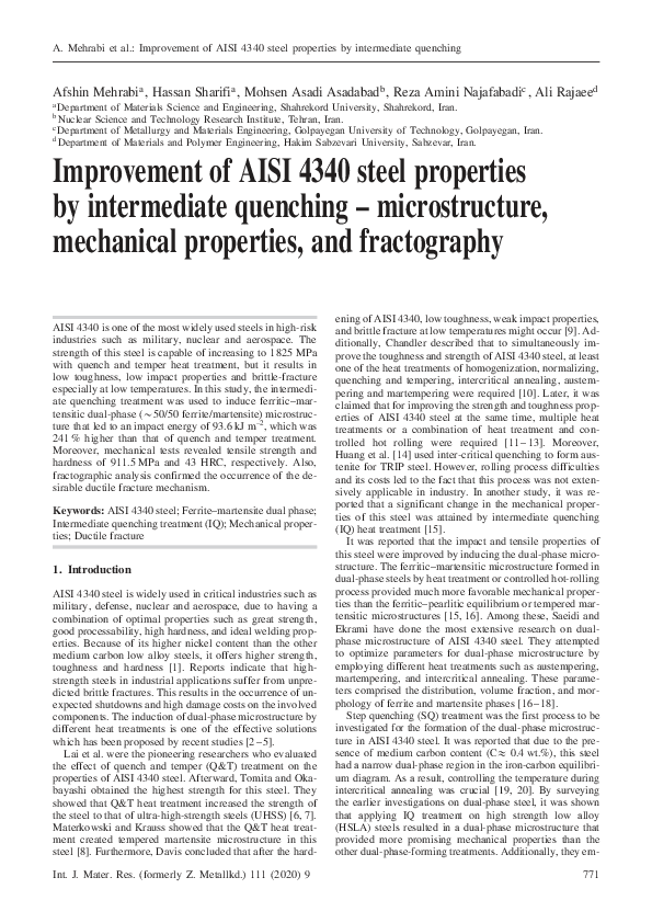 (PDF) Improvement of AISI 4340 steel properties by intermediate ...