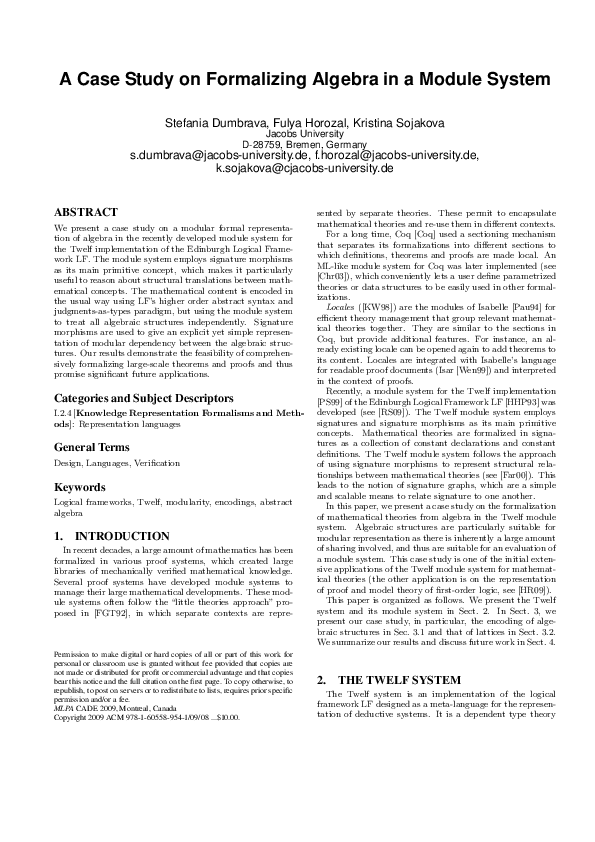 (PDF) A case study on formalizing algebra in a module system