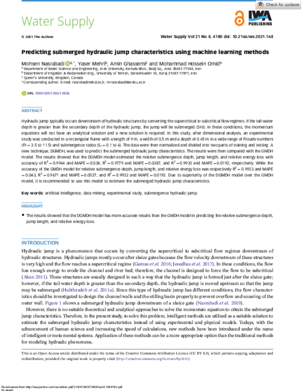 (PDF) Predicting submerged hydraulic jump characteristics using machine ...